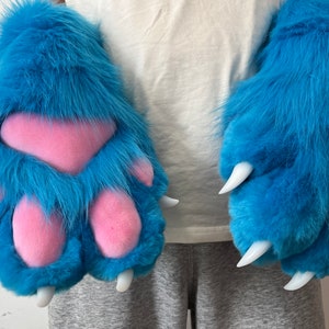 Cat Wolf Blue Furrysuit Cosplay Paws With Claws, Blue Furry Fluffy Paws ...