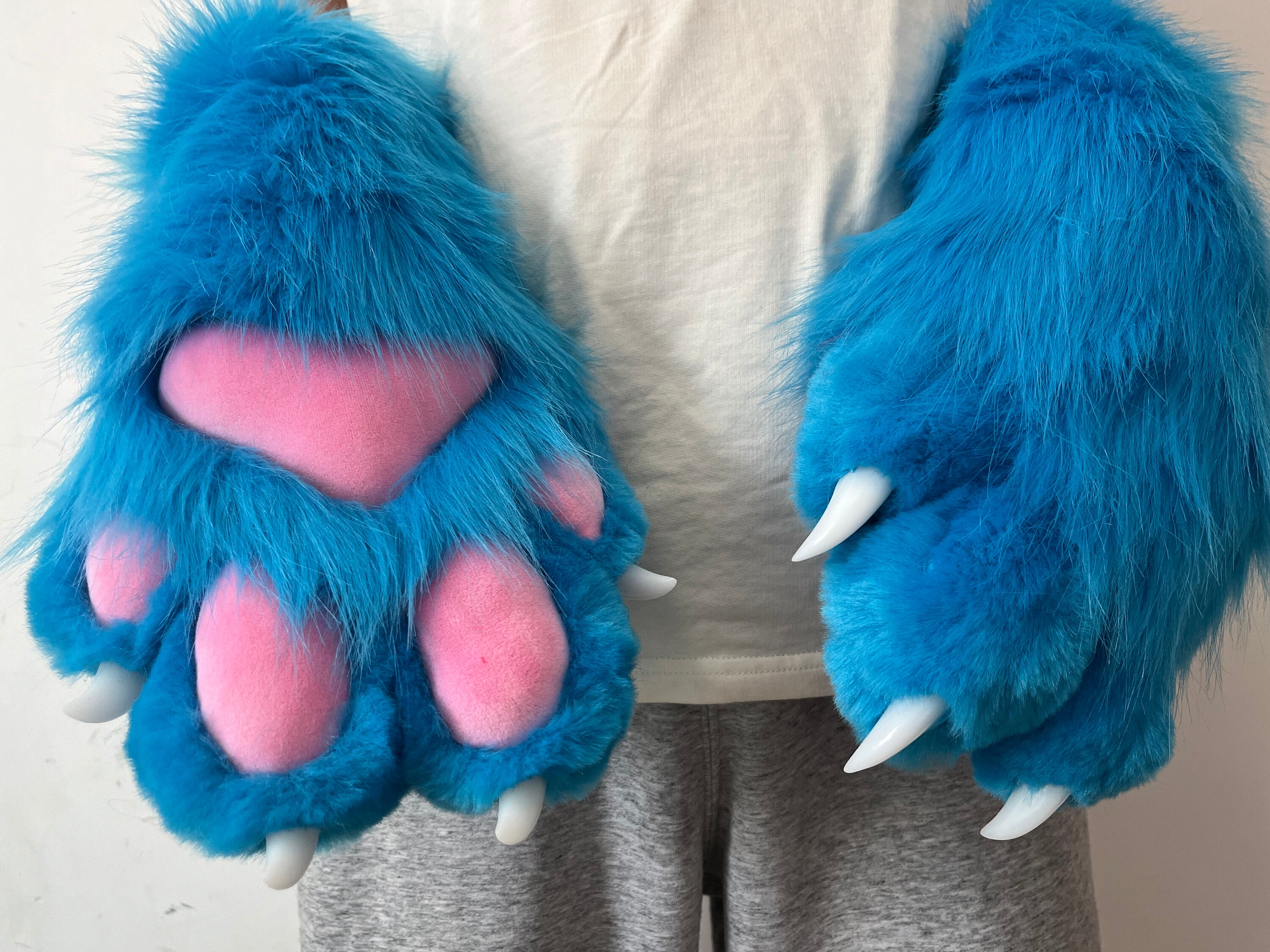 Cat Wolf Blue Furrysuit Cosplay Paws With Claws, Blue Furry Fluffy Paws ...