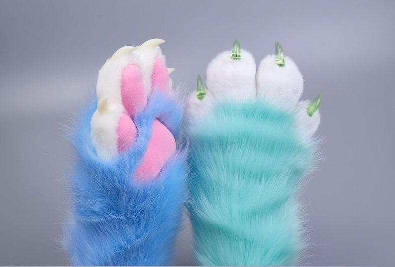 Blue Green Furrysuit Paws With Claws, Cat Puffy Cosplay Paws With Nails ...