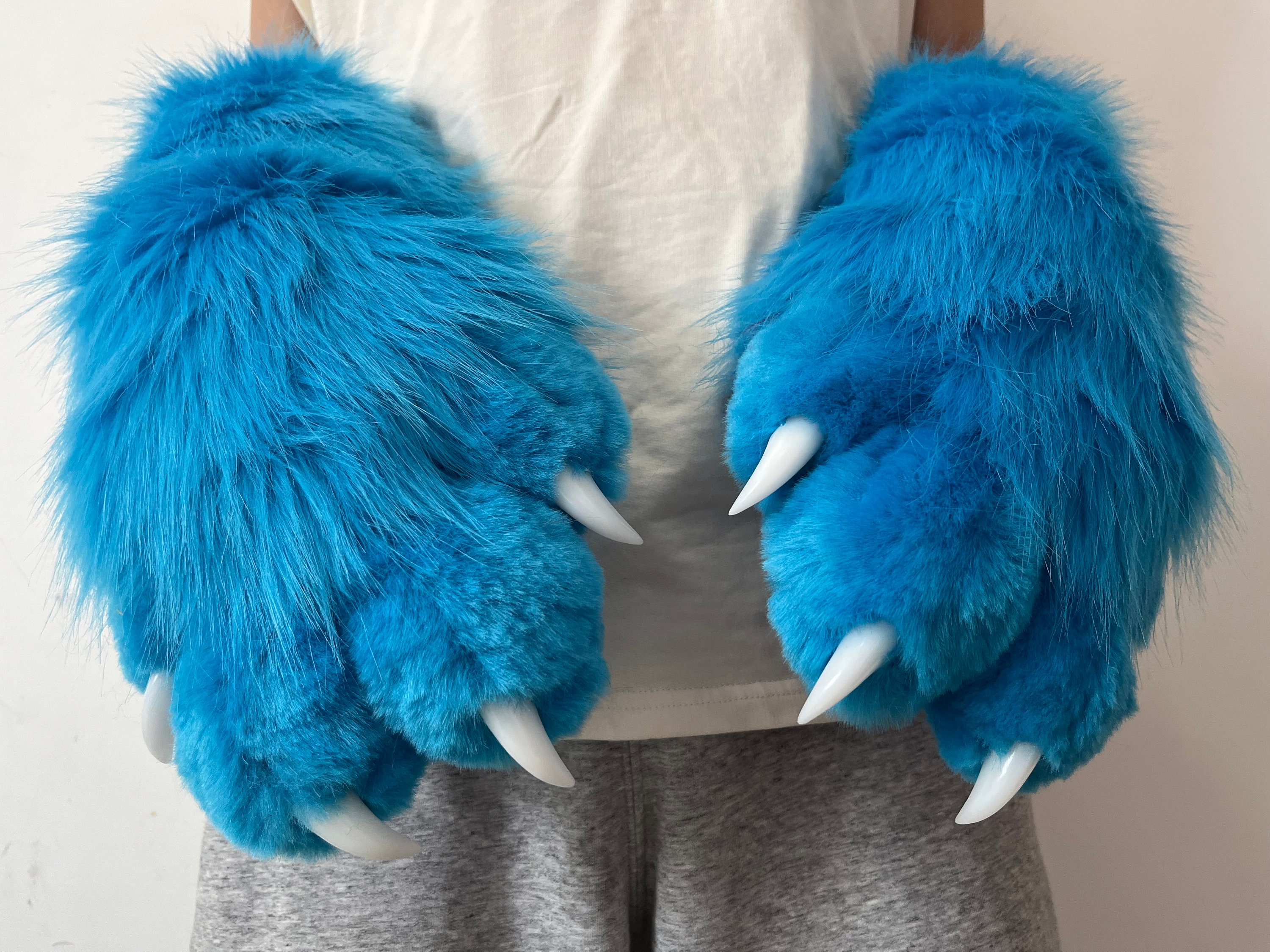 Cat Wolf Blue Furrysuit Cosplay Paws With Claws, Blue Furry Fluffy Paws ...