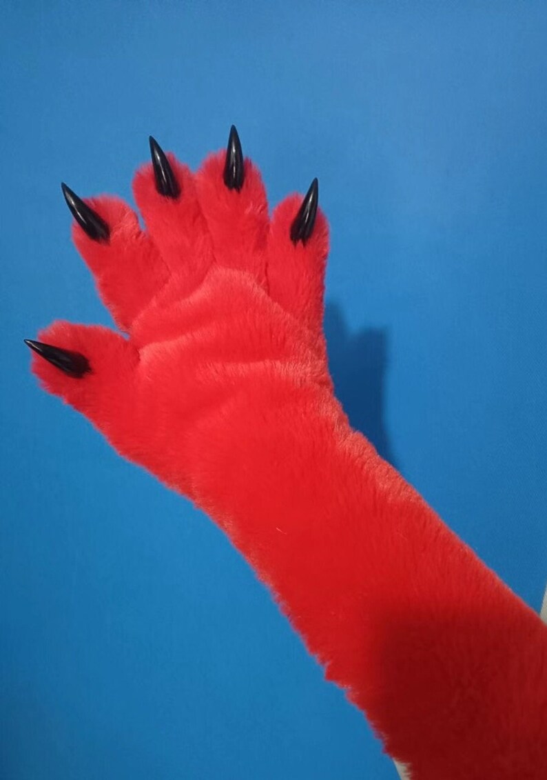 Red Furry Paws With Claws, Furrysuit Long Gloves With Nails, Red ...