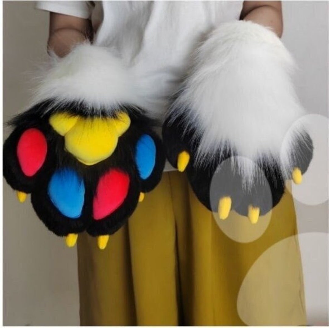 White Cat Furrysuit Cosplay Paws With Claws, Wolf Furry Fluffy Paws ...