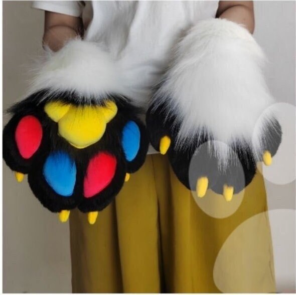 White Cat Furrysuit Cosplay Paws With Claws, Wolf Furry Fluffy Paws ...