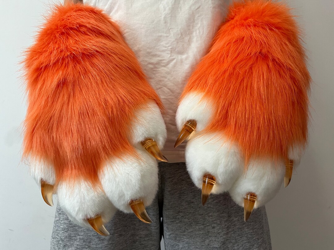 Orange White Furrysuit Cosplay Paws With Claws, Blue Furry Fluffy Paws ...