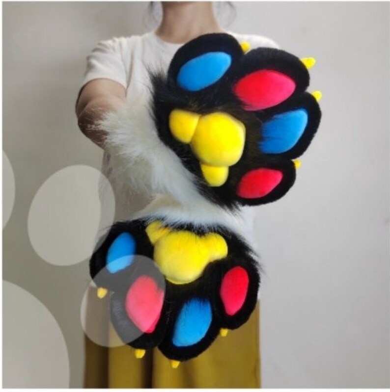 White Cat Furrysuit Cosplay Paws With Claws, Wolf Furry Fluffy Paws ...