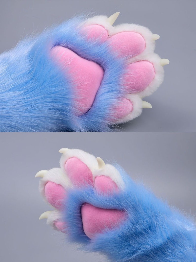 Blue Green Furrysuit Paws With Claws, Cat Puffy Cosplay Paws With Nails ...