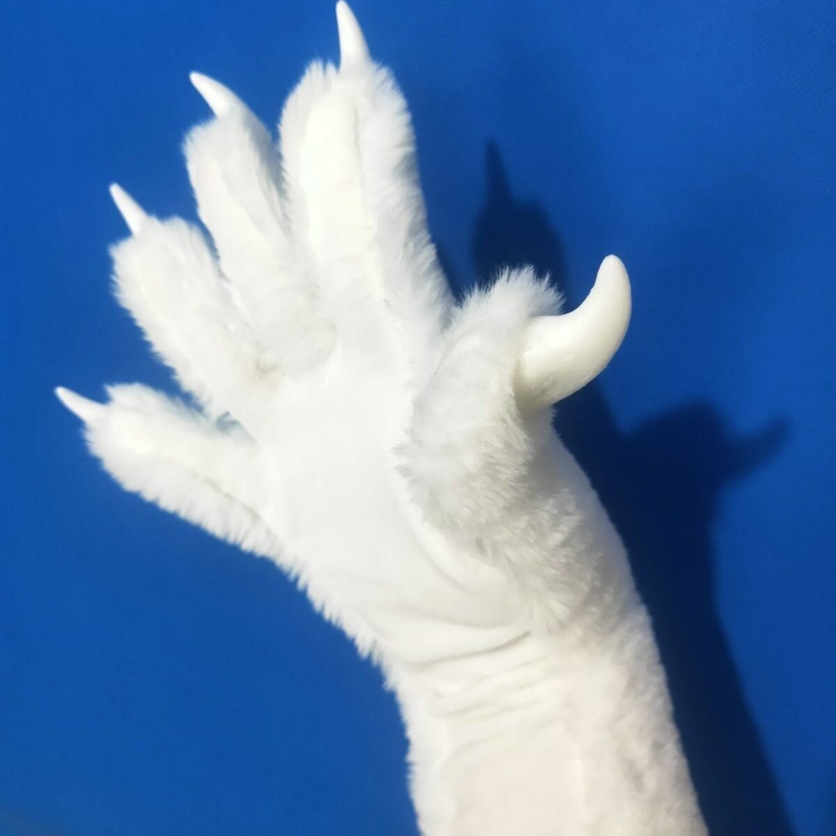 White Fluffy Fursuit Paws With Claws, Furry Long Gloves With Nails ...