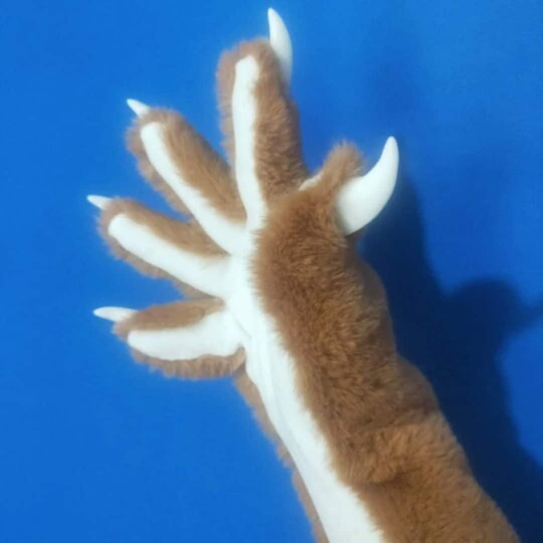 White Fluffy Fursuit Paws With Claws, Furry Long Gloves With Nails ...