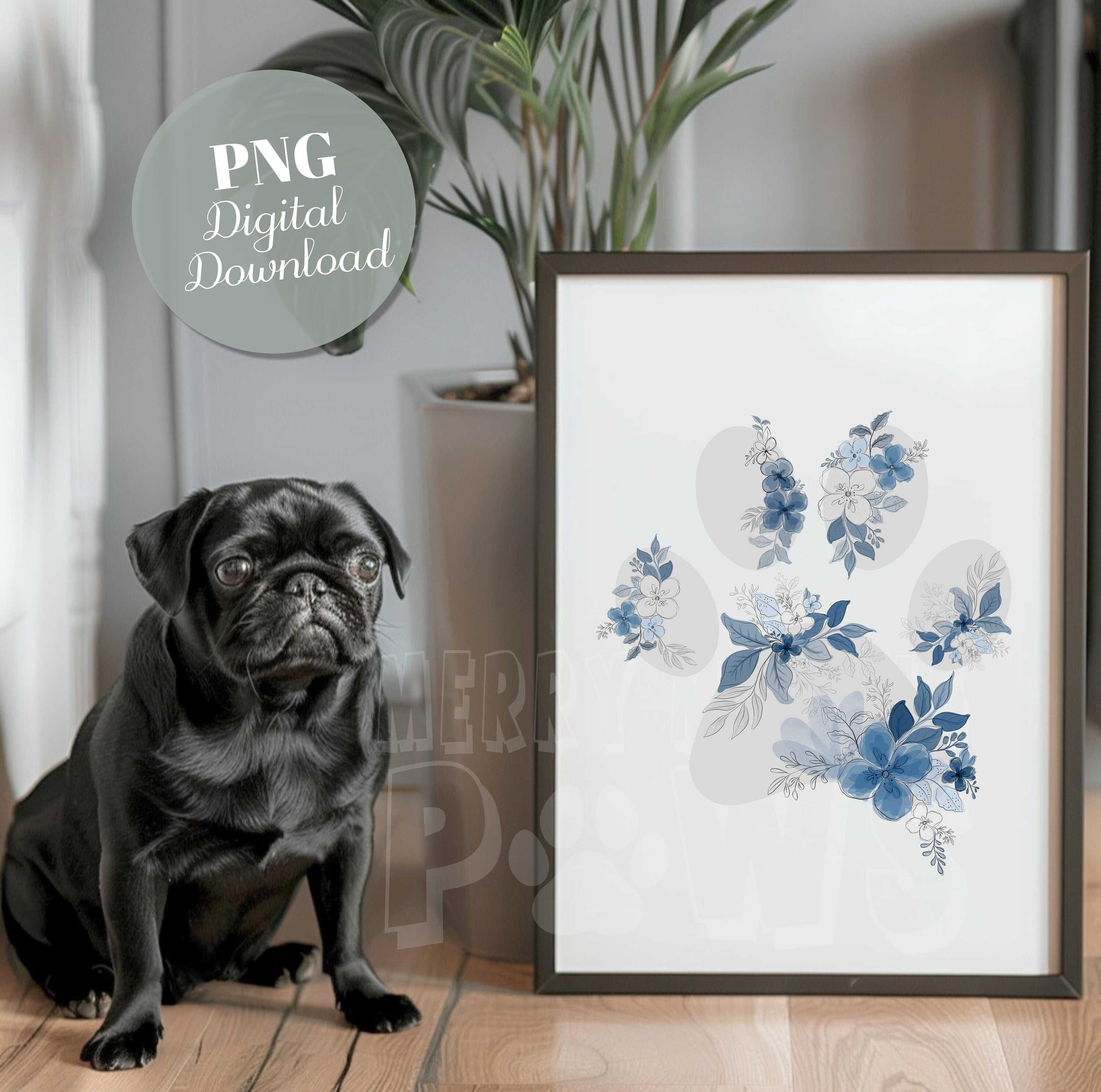 Blue Flower Paw Print. PNG Digital Download Paw Print.great for ...