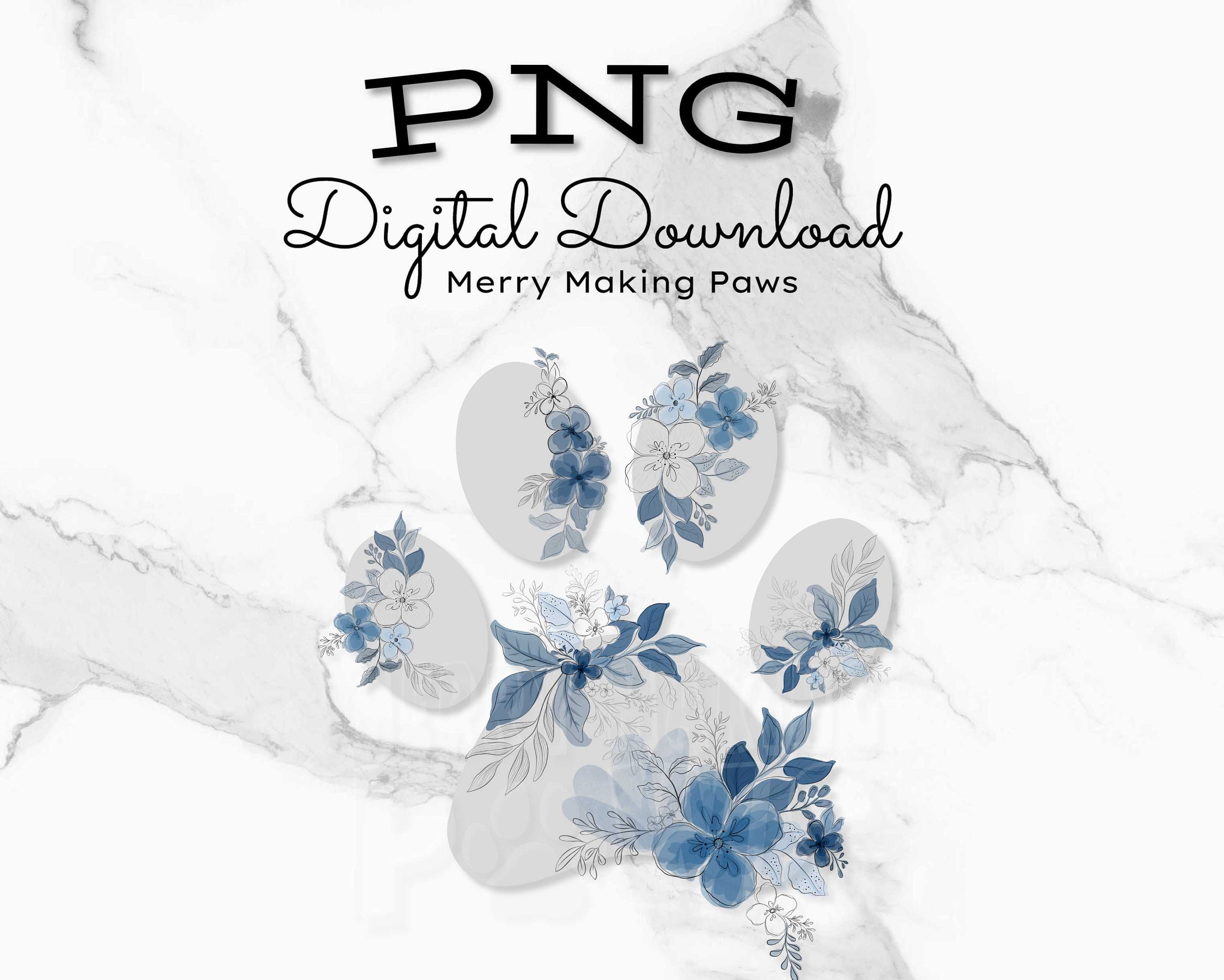 Blue Flower Paw Print. PNG Digital Download Paw Print.great for ...