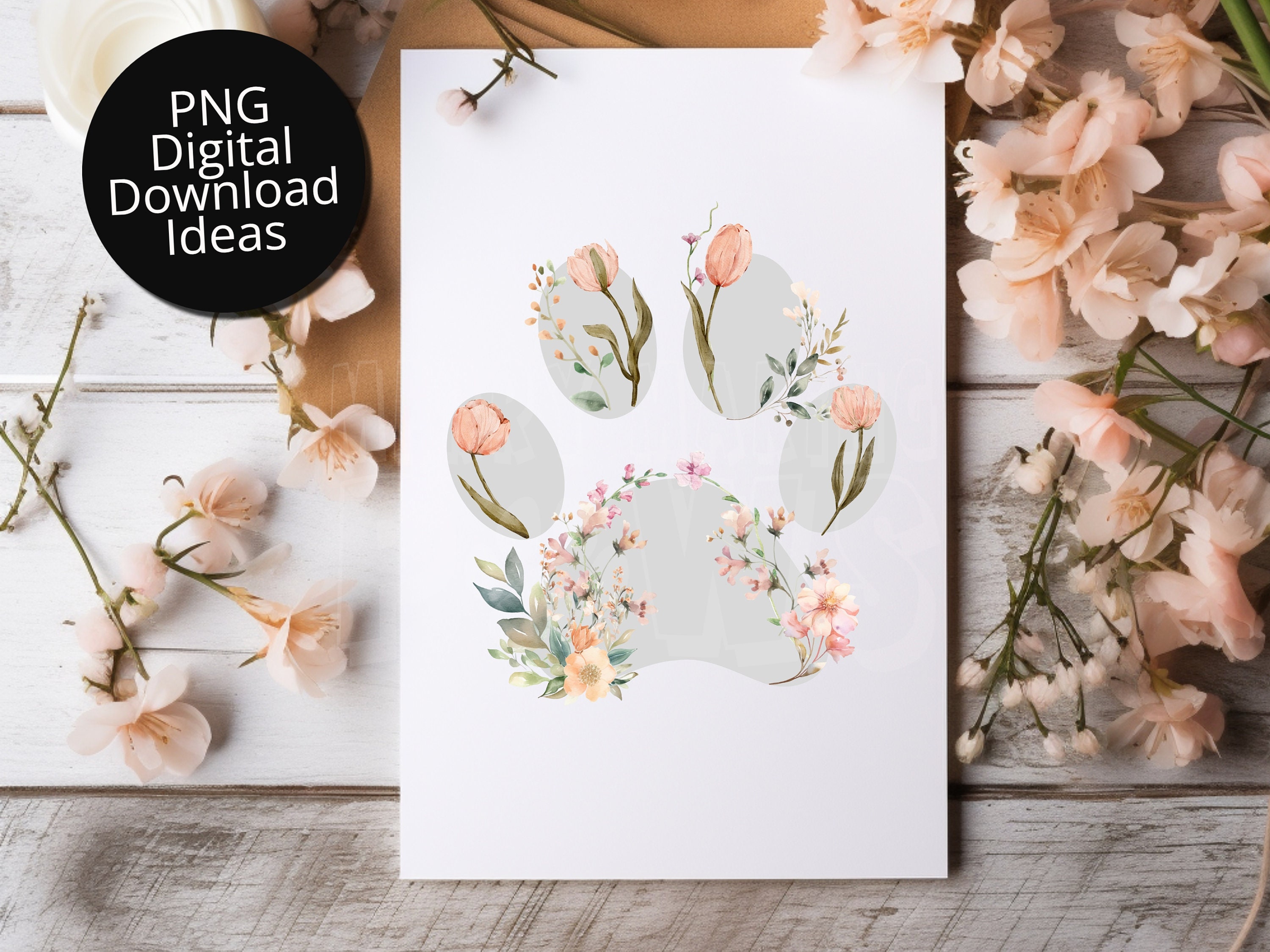Pink Flower Paw Print PNG Clipart Digital Download | Great for Printing ...