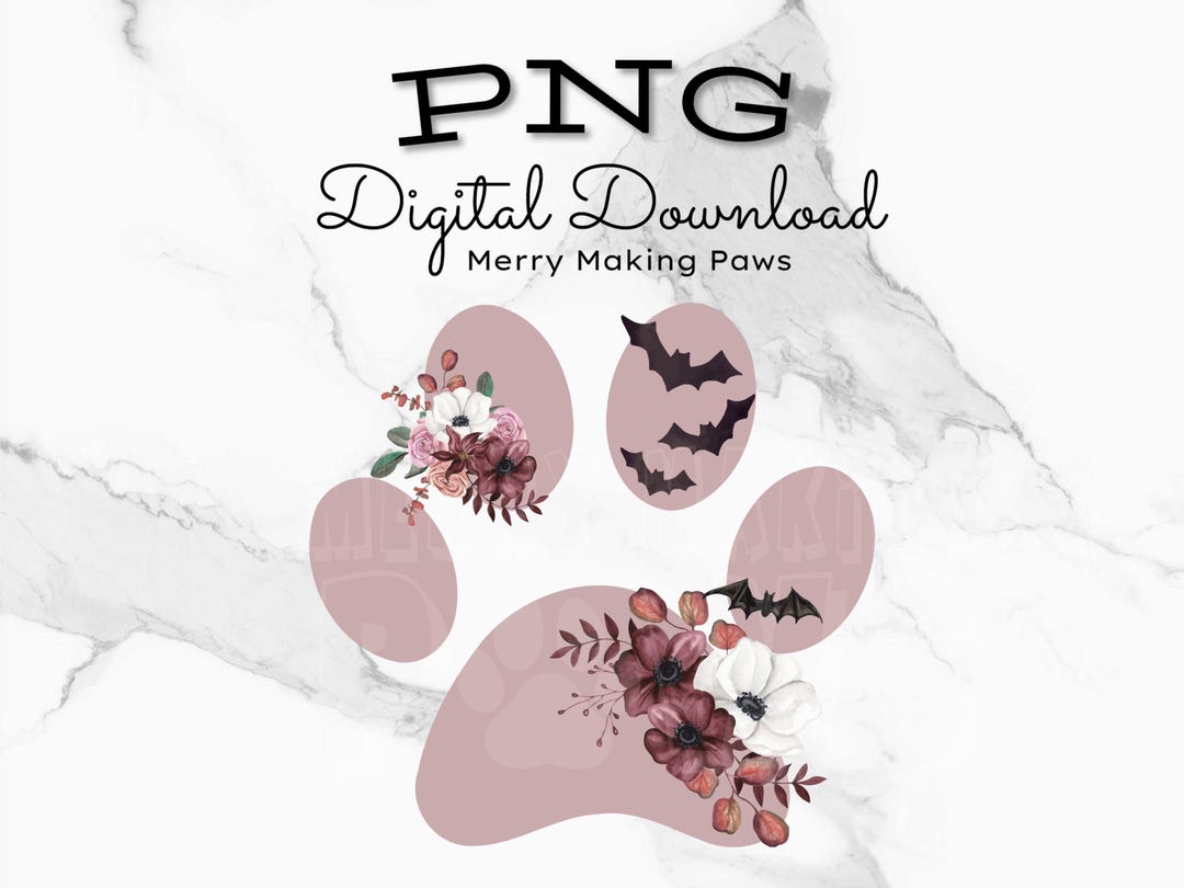 Halloween Bat Purple Flower Paw Print Png Clipart| Great for Shirts ...