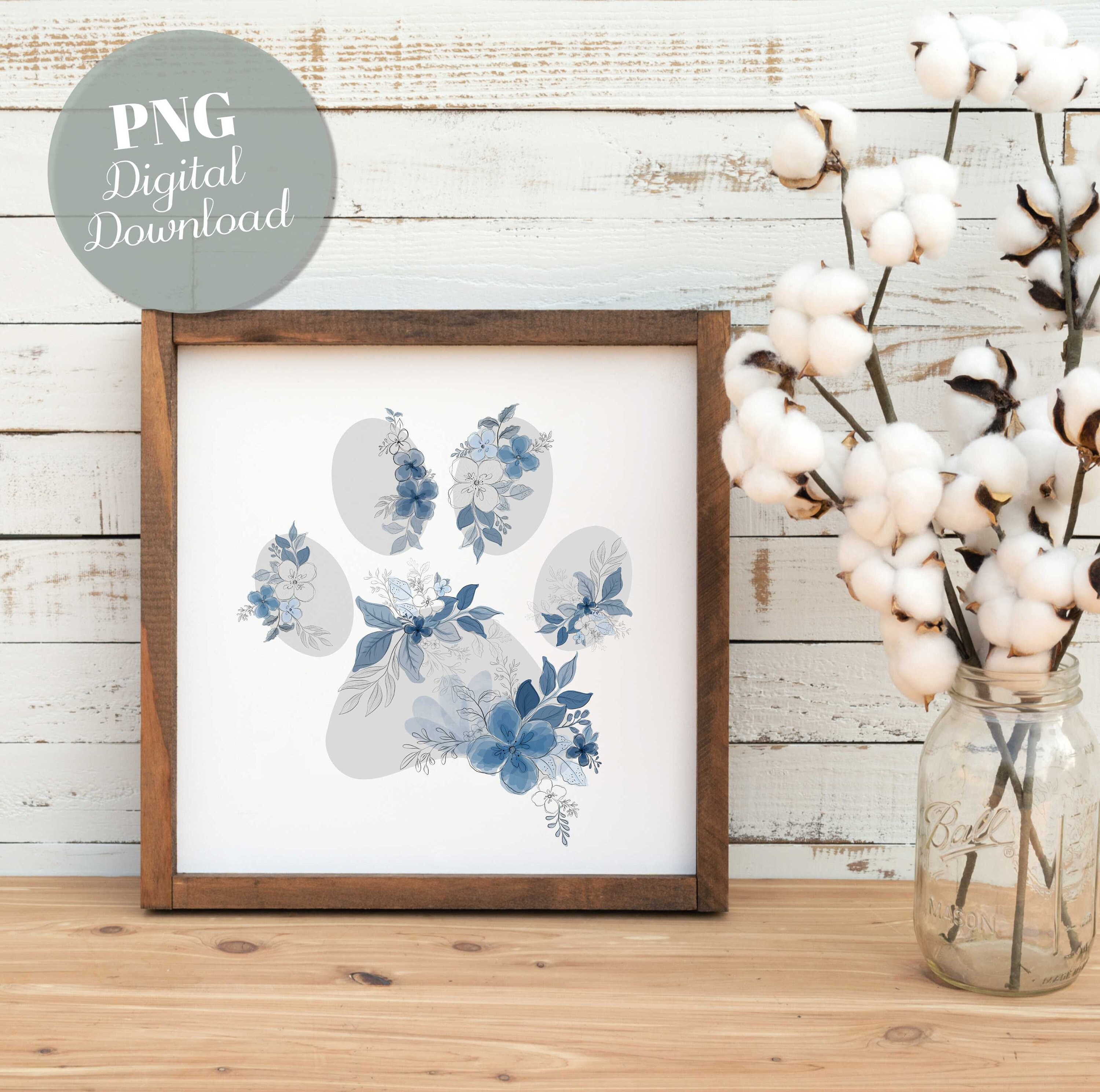 Blue Flower Paw Print. PNG Digital Download Paw Print.great for ...