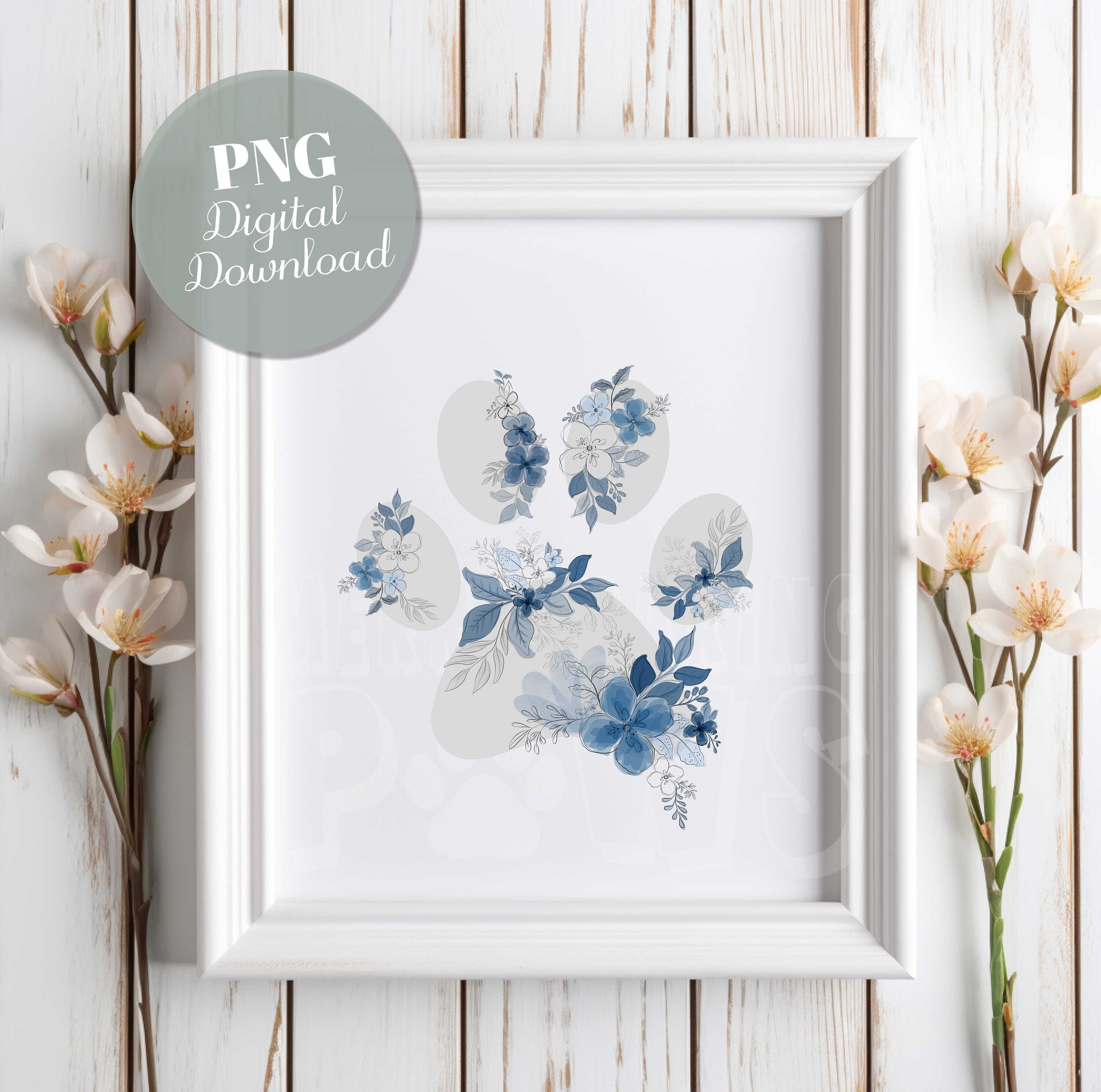 Blue Flower Paw Print. PNG Digital Download Paw Print.great for ...