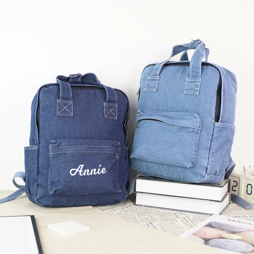 Stylish Denim Backpack, Jeans Backpack, Customizable Embroidered Design ...