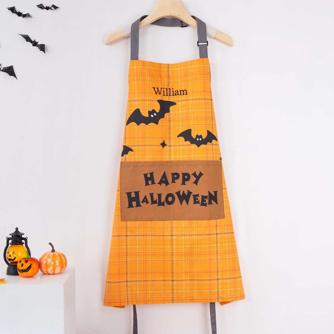 Personalized Halloween Apron, Bat Design, Embroidered Name, Baking ...