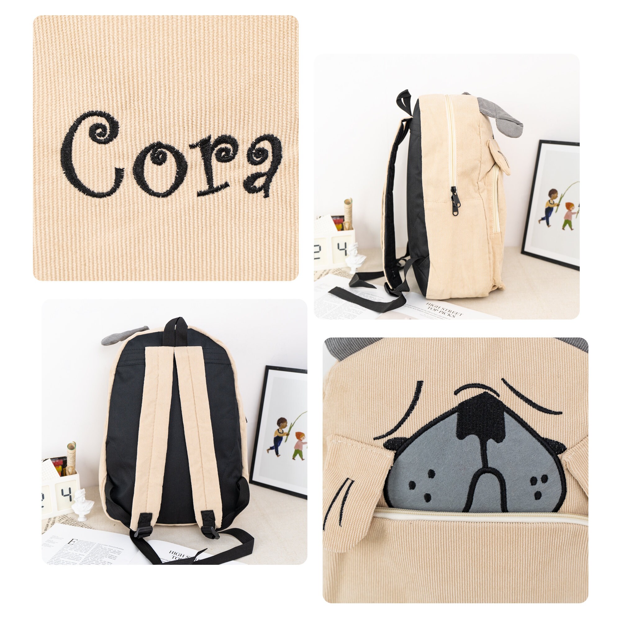 Personalized Corduroy Backpack, Student Travel Bag, College Embroidered ...