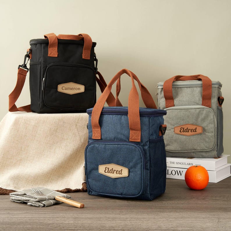 Personalized Insulated Lunch Bag – Custom Cooler Tote With Leather Name ...