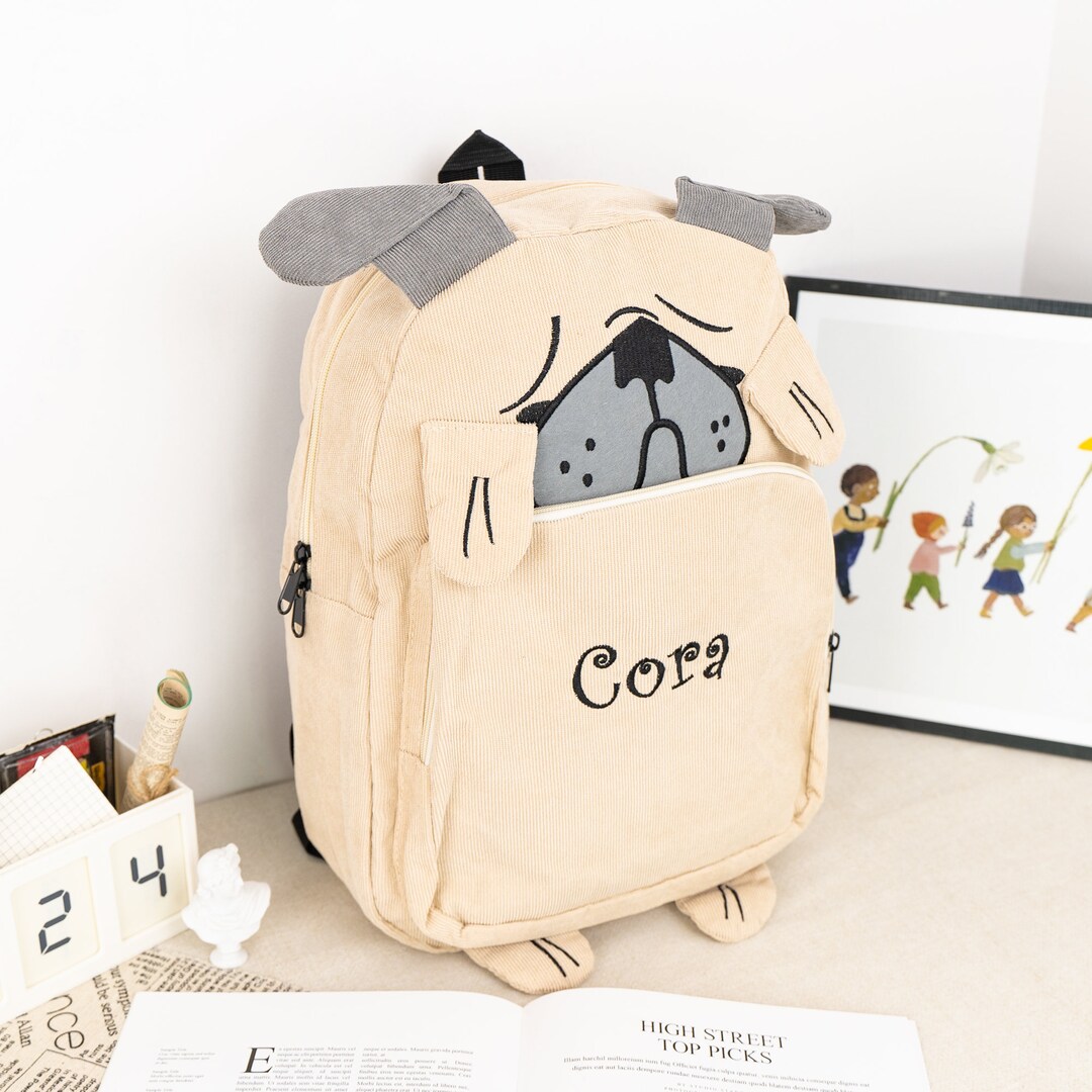 Personalized Corduroy Backpack, Student Travel Bag, College Embroidered ...