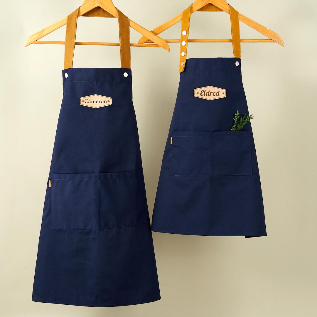 Personalized Canvas Apron Set, Custom Leather Label, Adult & Kid Sizes ...