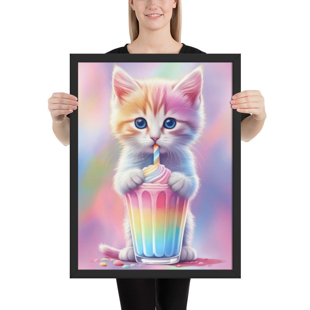 Milkshake Cat Framed Poster - Etsy