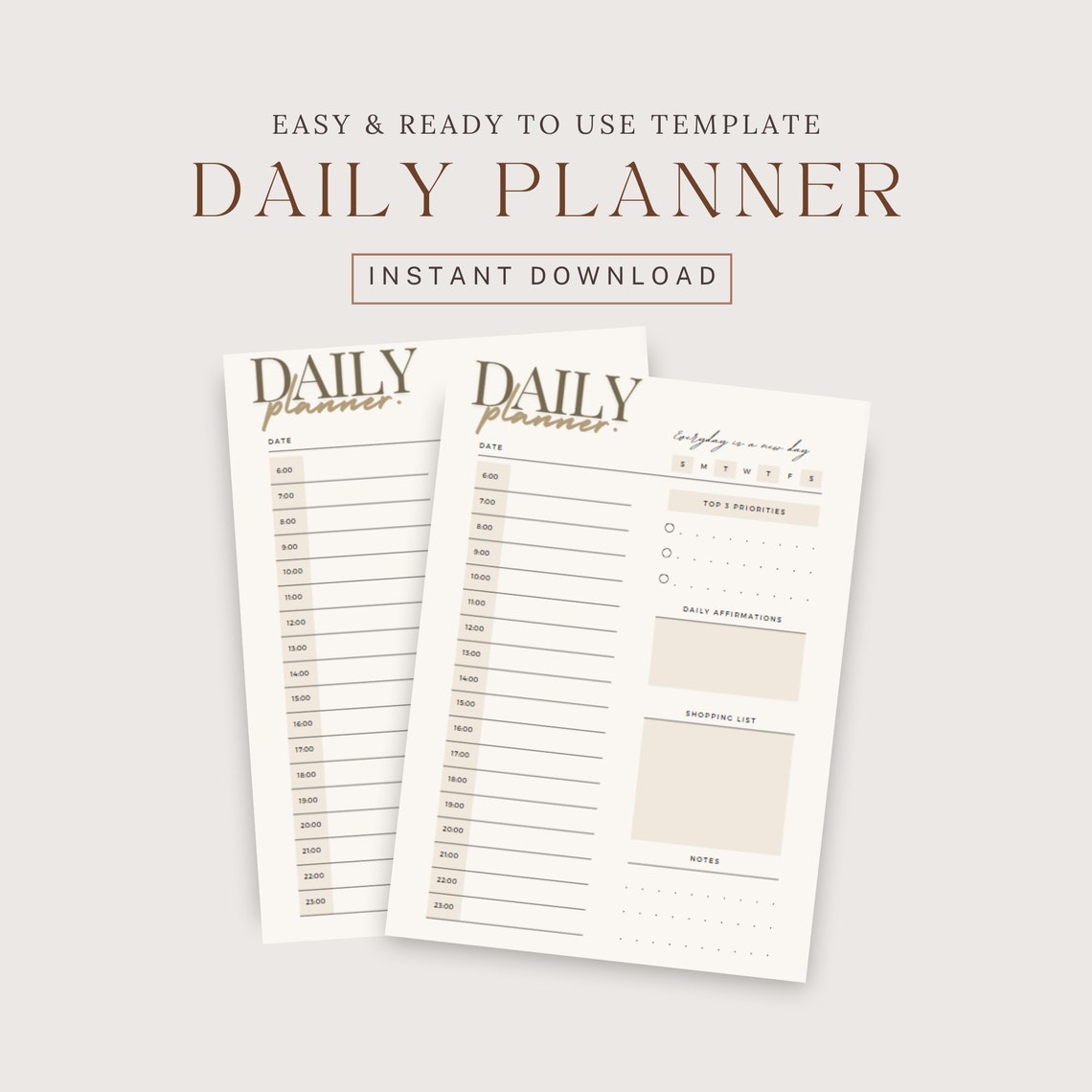 Minimalist Digital Planner Template, Daily Planner Printable, Daily ...
