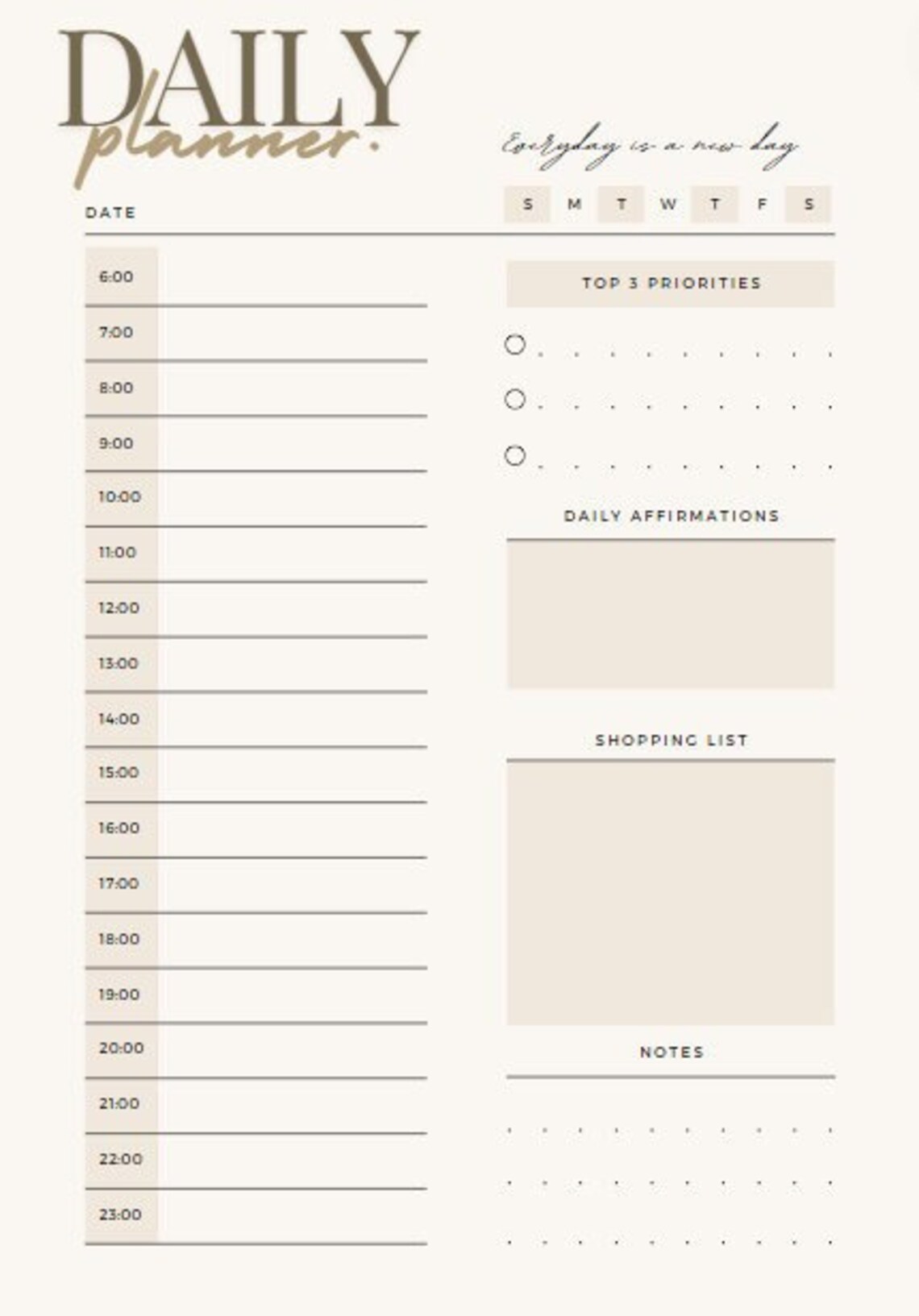 Minimalist Digital Planner Template, Daily Planner Printable, Daily ...