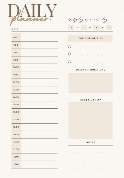Minimalist Digital Planner Template, Daily Planner Printable, Daily ...