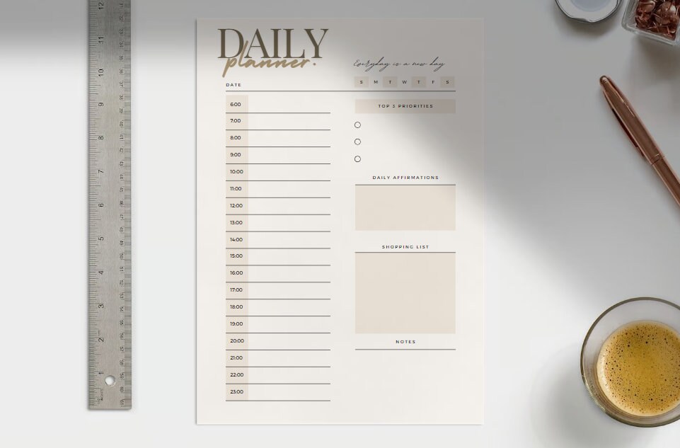Minimalist Digital Planner Template, Daily Planner Printable, Daily ...