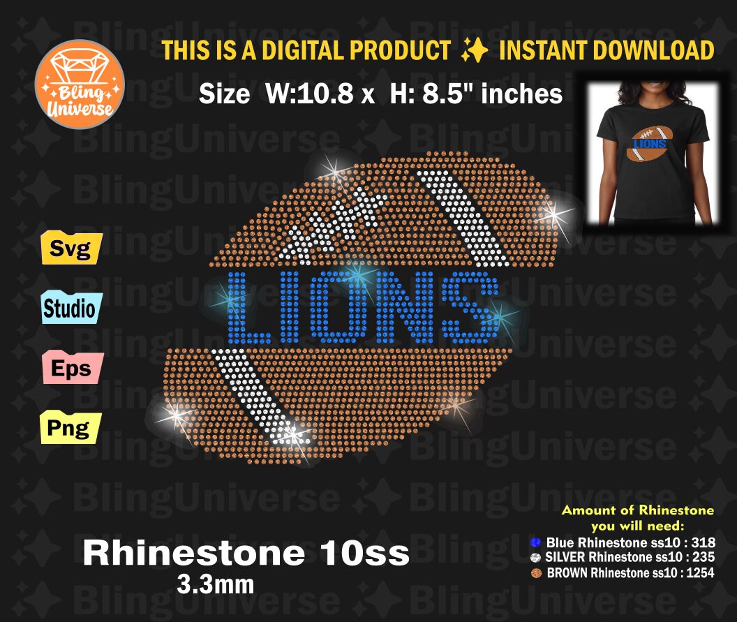 Lions Rhinestone Template Svg, Football Fan Rhinestone Svg for Cricut ...