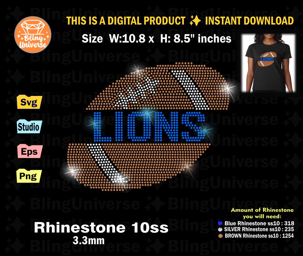 Lions Rhinestone Template Svg, Football Fan Rhinestone Svg for Cricut ...