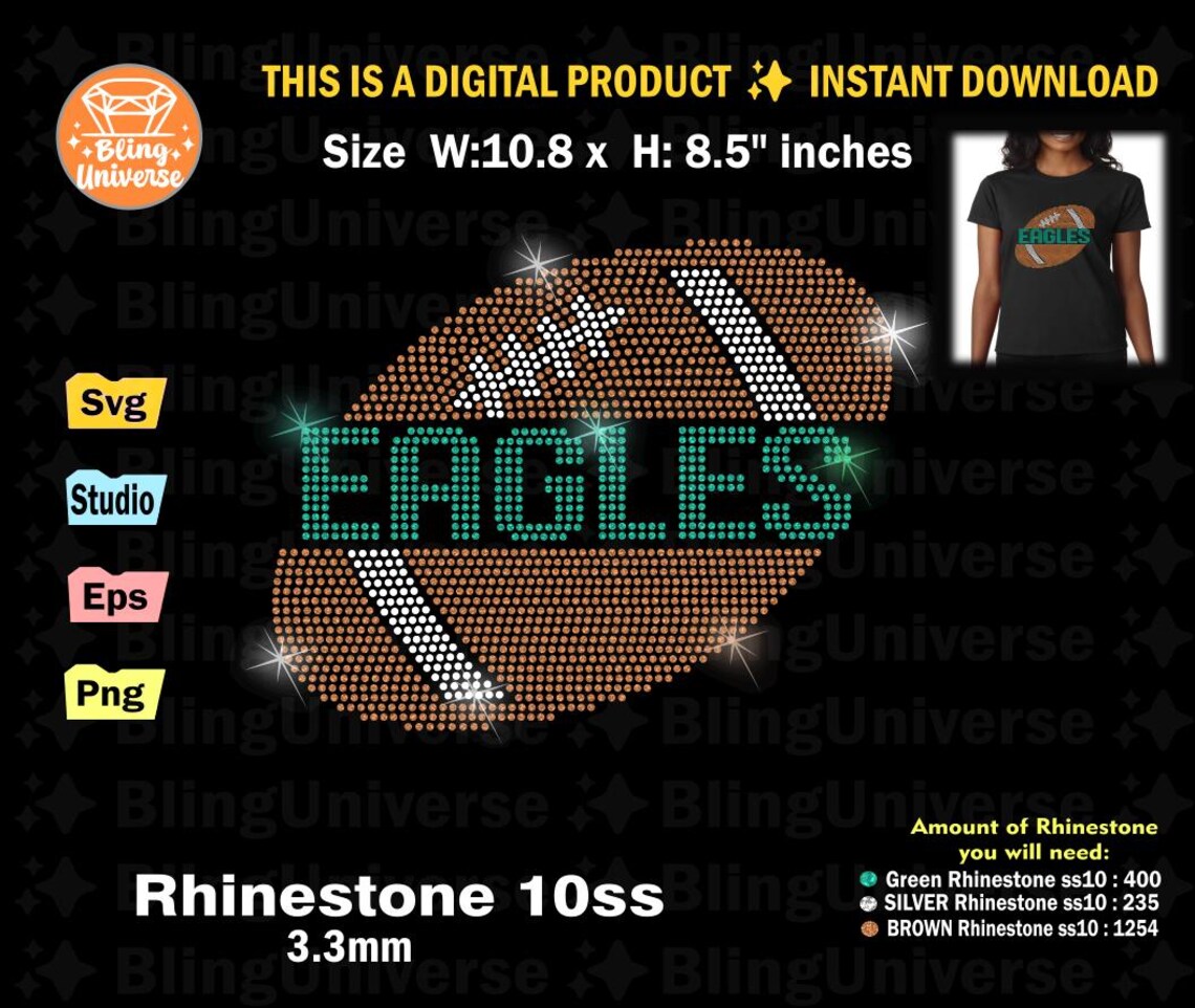 Eagles Rhinestone Template Svg, Football Fan Rhinestone Svg for Cricut, Cameo, Cut File Instant ...