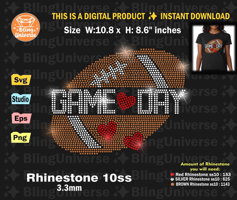 Game Day Rhinestone Template Svg, Football Fan Rhinestone Svg for ...