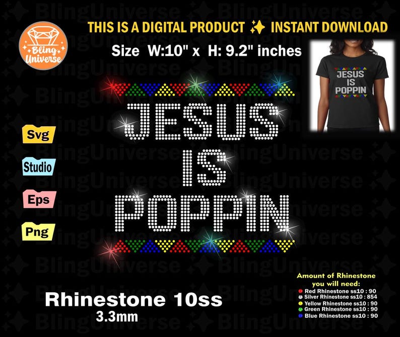 Jesus is Popping Svg Rhinestone Template, Instant Download Religious ...