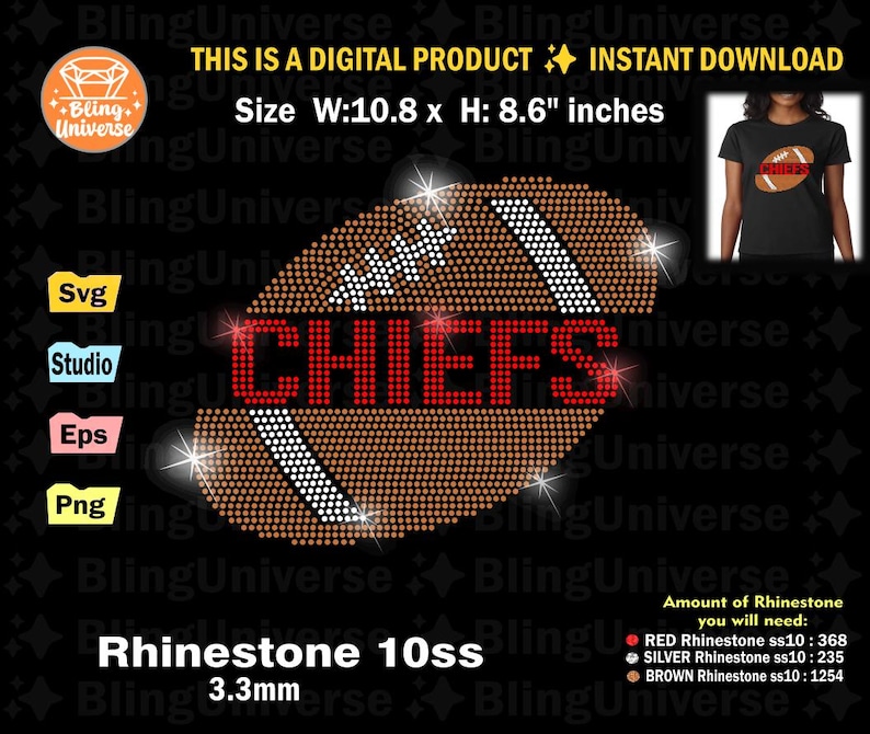 Chiefs Rhinestone Template Svg, Football Fan Rhinestone Svg for Cricut ...