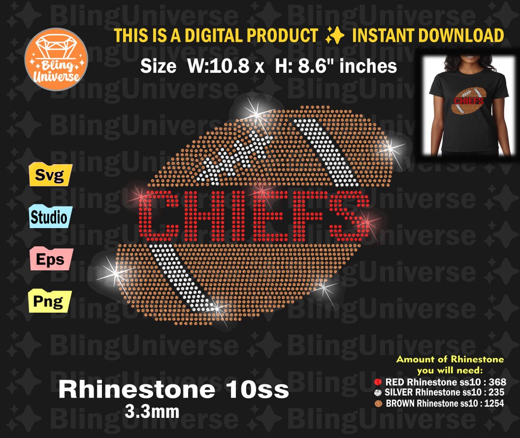 Chiefs Rhinestone Template Svg, Football Fan Rhinestone Svg for Cricut ...