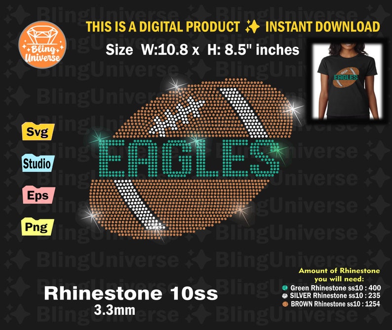 Eagles Rhinestone Template Svg, Football Fan Rhinestone Svg for Cricut ...