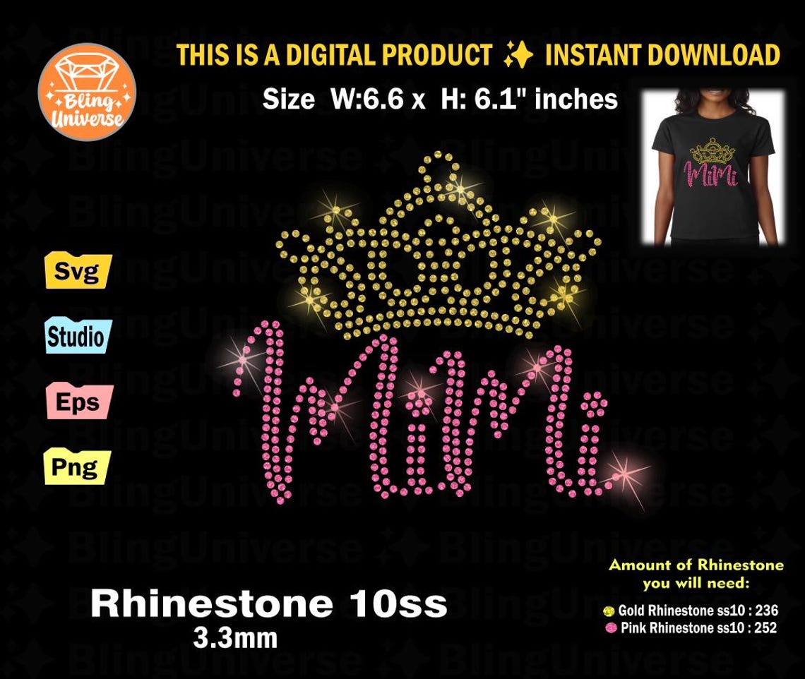 Mimi Rhinestone Template Svg for Cricut, Cameo, Cut File Instant ...