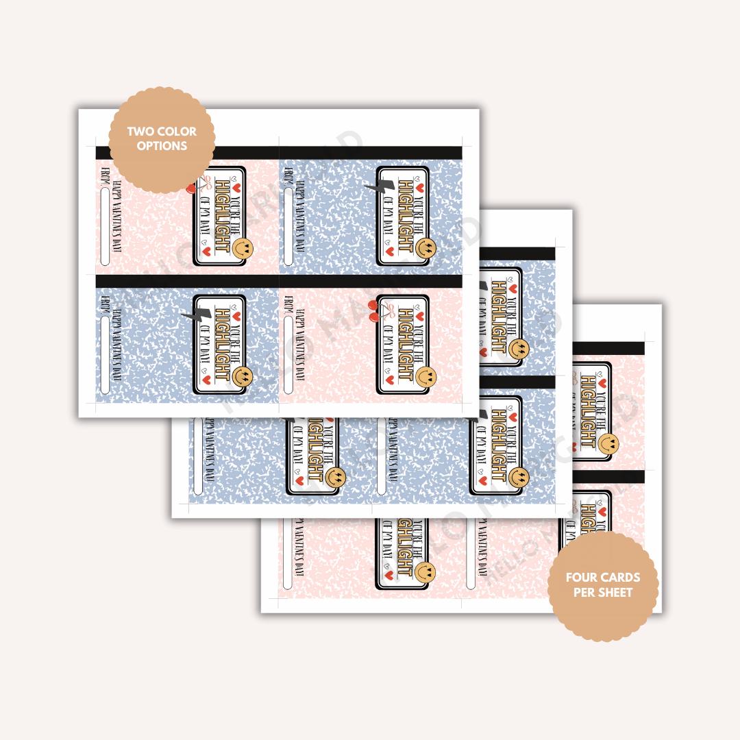 Highlighter Valentine Printable, Highlighter Valentine Cards, Tween ...