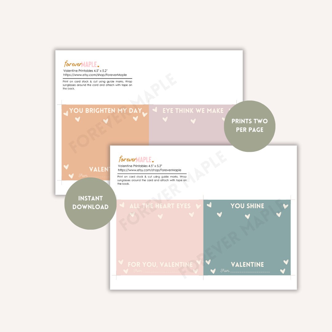 Sunglasses Valentine's Day Card for Kids, Kids Printable Valentine's ...