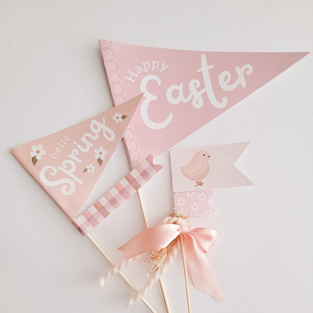 Easter Pennant Flags, Spring PRINTABLE Flags, Easter Decorations, Happy ...