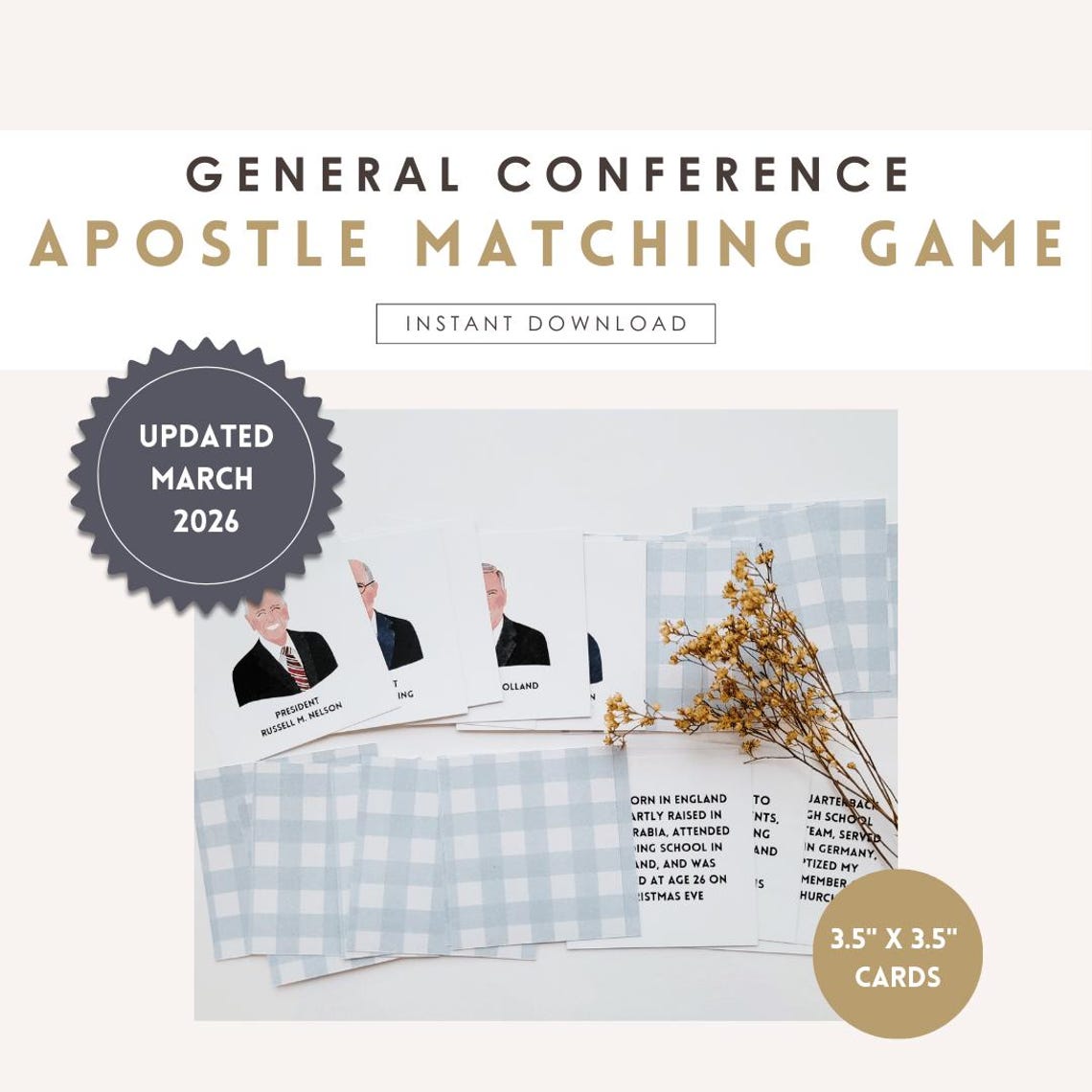 LDS Prophet Apostle Matching Game, General Conference Activity (digital ...