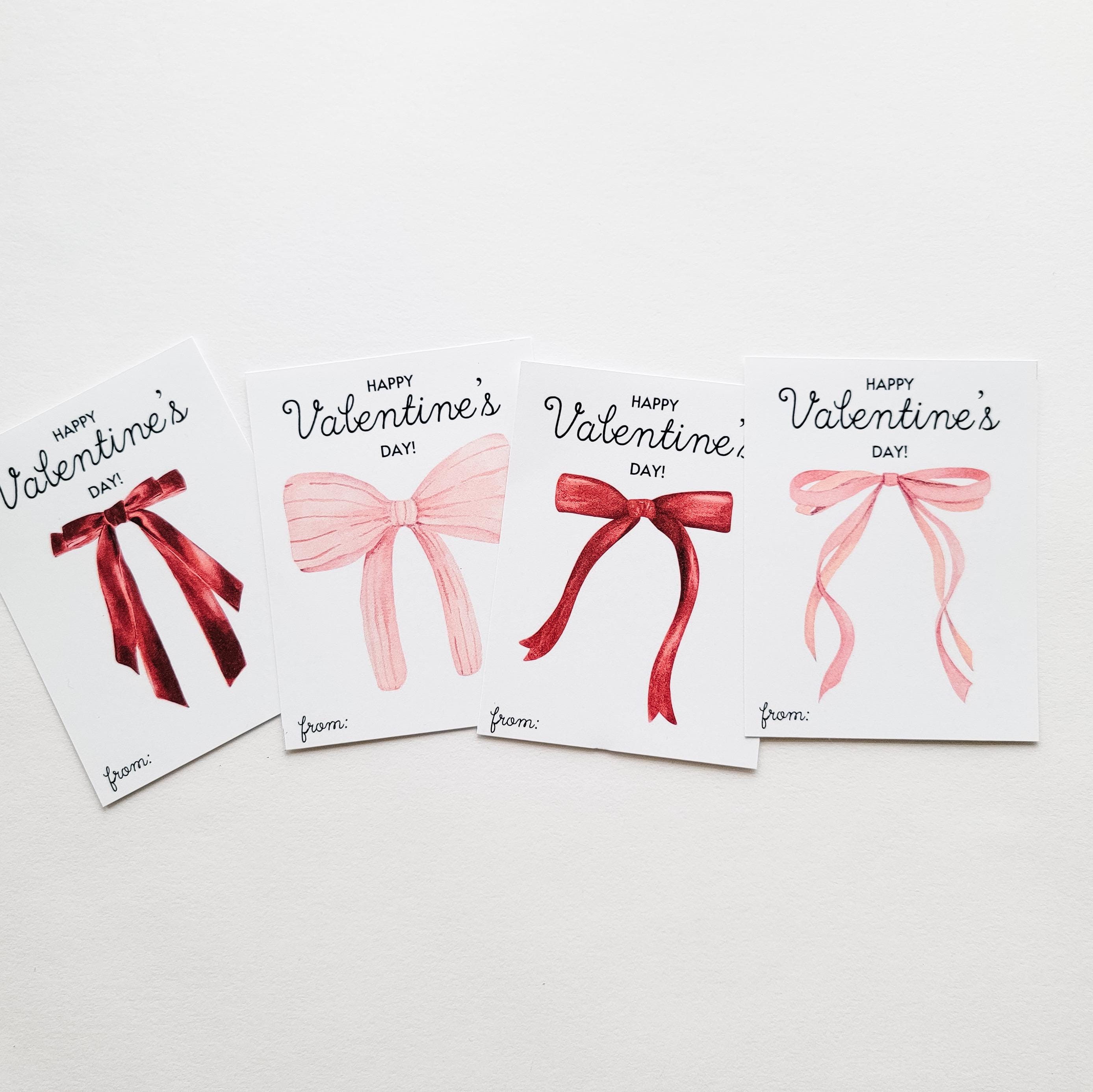 Bow Valentine Cards, Coquette Valentines, Printable Valentine Treat ...