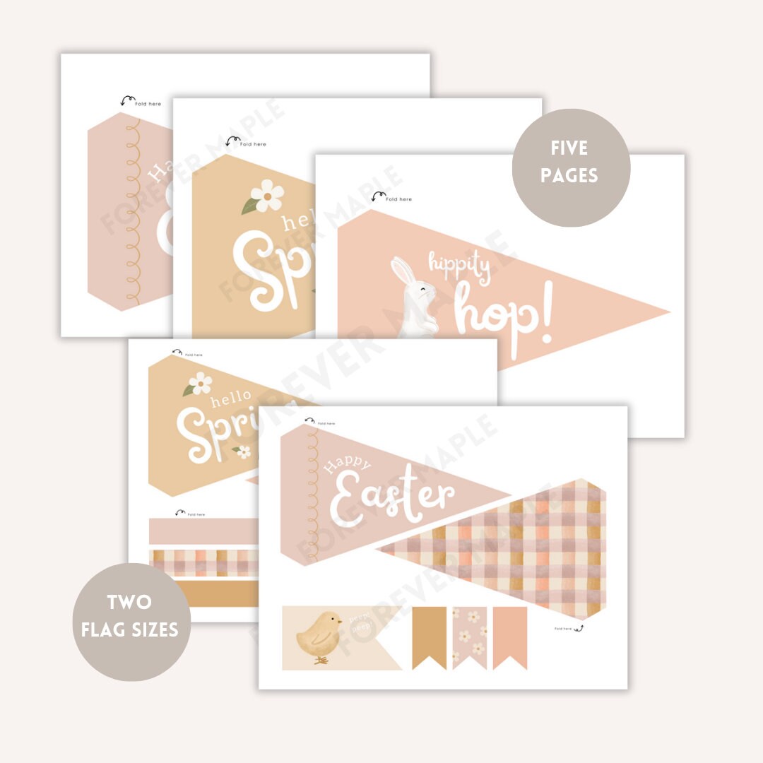Easter Pennant Flags, Spring PRINTABLE Flags, Easter Decorations, Happy ...