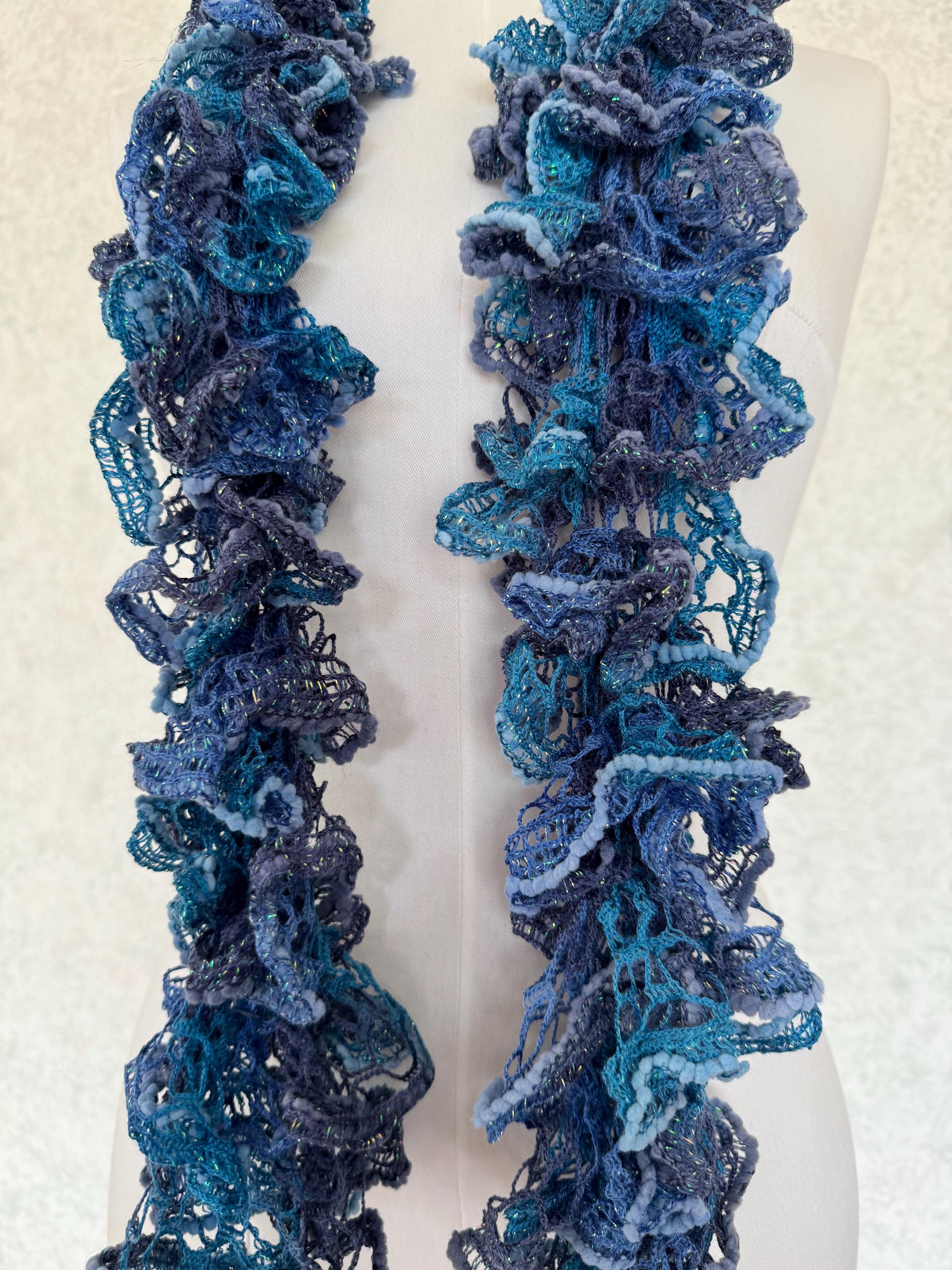 Blue Frilly Ruffle Knit Scarf - Etsy