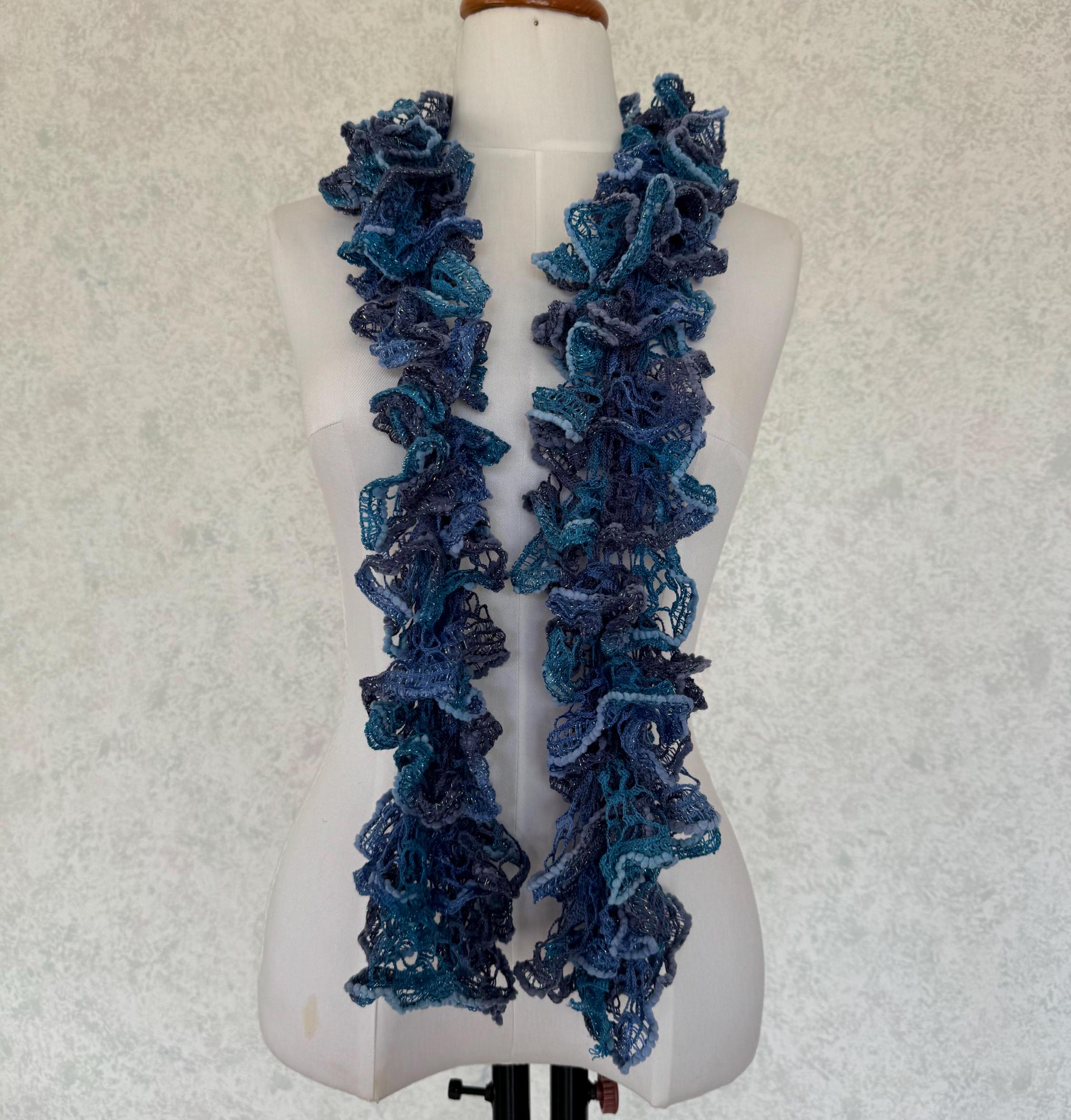 Blue Frilly Ruffle Knit Scarf - Etsy