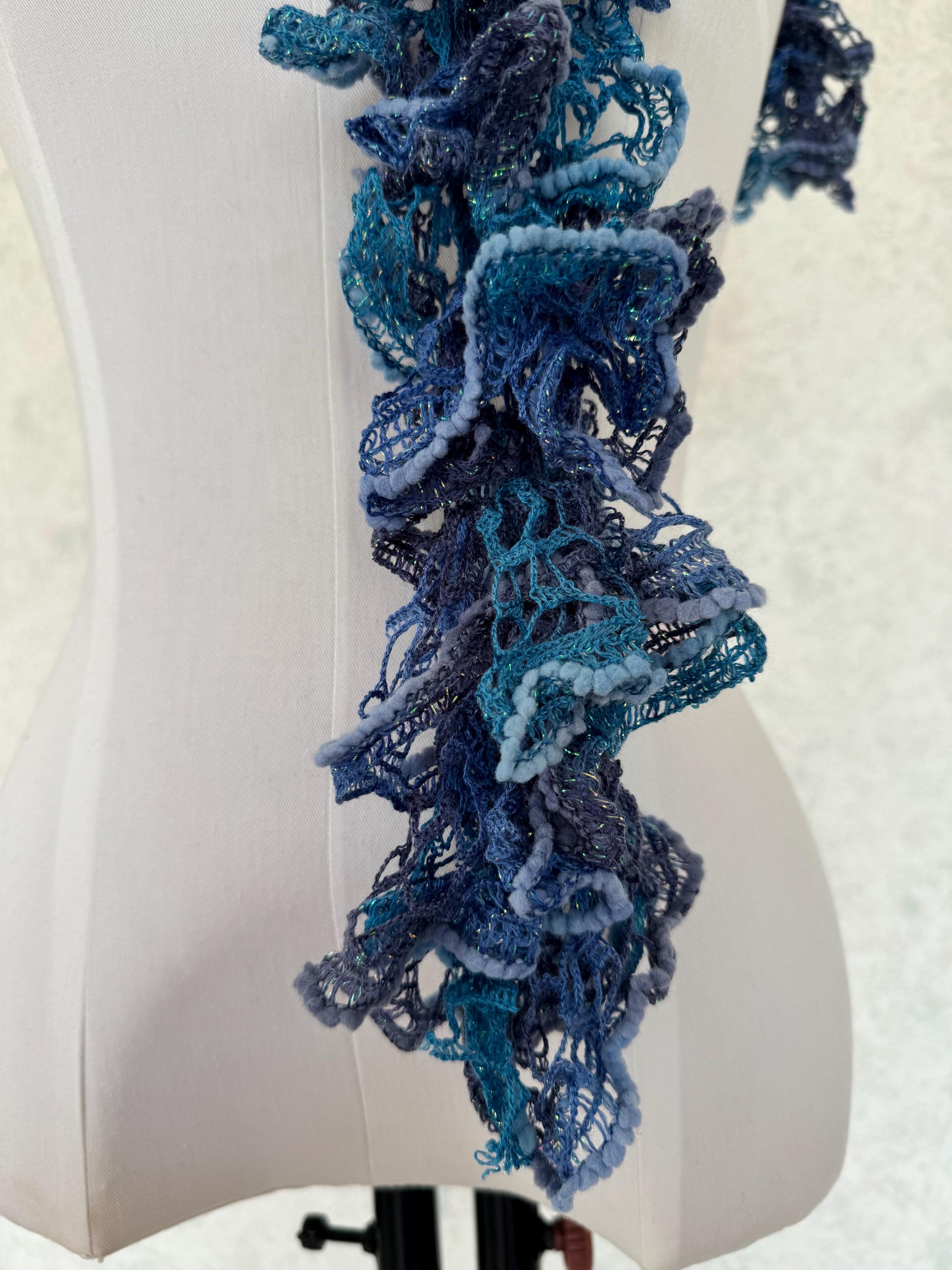 Blue Frilly Ruffle Knit Scarf - Etsy