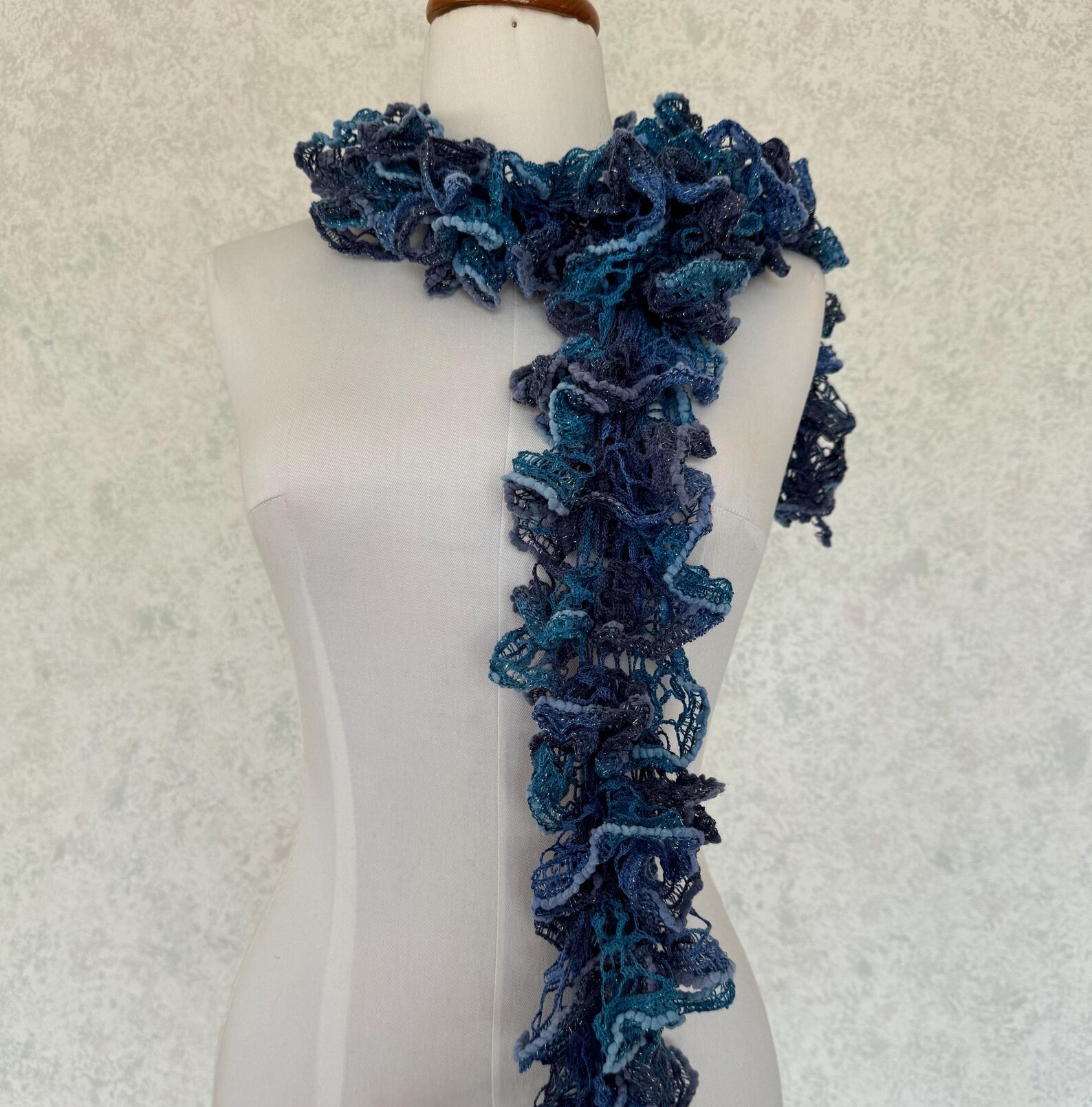 Blue Frilly Ruffle Knit Scarf - Etsy
