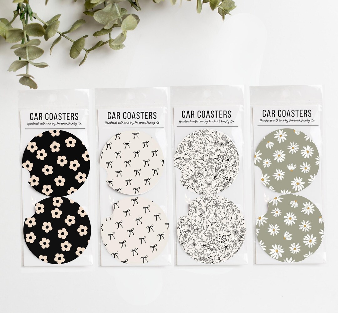 Car Coasters Set of 2 – Absorbent Neoprene Cup Holder Coasters for Cars ...