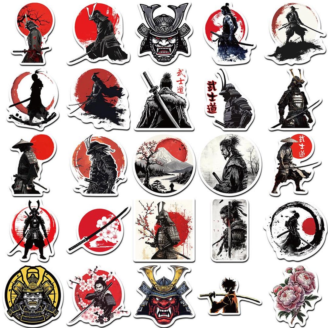 50 Pieces Japanese Samurai Stickers Bundles, Waterproof Stickers for ...